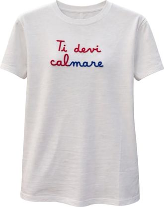 Saint Barth Femme, Tops, Blanc, Taille: 40 FR T-shirt scritta Ti Devi Calmare