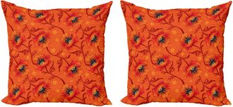 Abakuhaus Orange Kissenbezug Set (2St&uuml;ck), Mohnblumen-Blumen Romantik, doppelseitiges Digitaldruckdekor mit Rei&szlig;verschluss, 45 cm, Burnt Orange Gelb