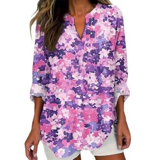 Generic Chemisier Femmes Coton Et Lin Chic Et Elegant Casual Chemisiers Et Blouses Ete Manche Longues Col V L&acirc;che Tops L&eacute;g&egrave;re Respirant Tuniques Mode Coton Et