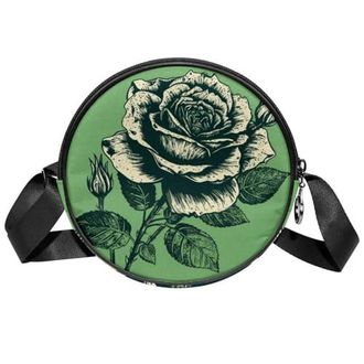Generic Sac &agrave; bandouli&egrave;re Circle pour femme, petit sac &agrave; bandouli&egrave;re vert et noir, avec fermeture &eacute;clair, bretelles r&eacute;glables, sac &agrave; main rond d&eacute;contract&eacute; pou