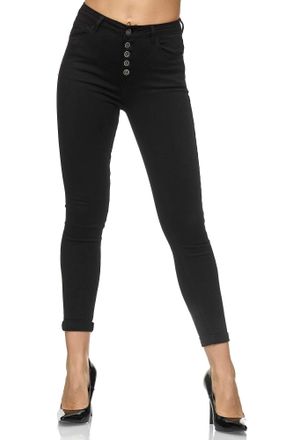 Elara Damen High Waist Slim Denim Jeans Kn&ouml;pfe Chunkyrayan EL15 Schwarz-54 (7XL)