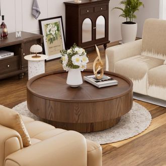 Generic Runder Couchtisch in Trommelform mit verstecktem Stauraum, Mid-Century-Modern-Kreistisch mit stabilem Gestell f&uuml;r Wohnzimmer, kleine R&auml;ume, B&uuml;ro und W