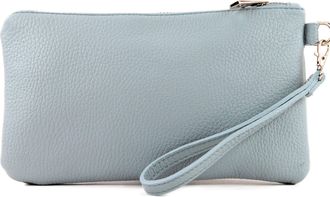 modamoda.de T193 Damen Leder Clutch Handgelenktasche Kosmetiktasche Klein handmade in Italy, Farbe:Eisblau