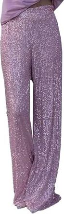Generic Pantalon scintillant pour femme - Pantalon à paillettes décontracté - Pantalon de danse à paillettes confortable - Taille élastique - Taille haute - J
