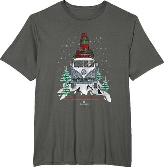 Volkswagen T-Shirt mit Weihnachtscamper Design - Schwarz, S, Kurzarm, Klassisch, Unisex, Weihnachten, Vatertag