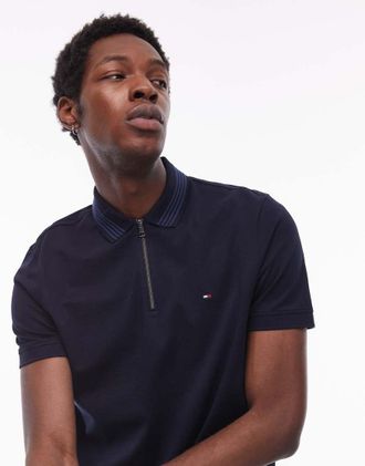Tommy Hilfiger Tommy hilfiger - Pikee-Polohemd in Marineblau mit Rei&szlig;verschluss