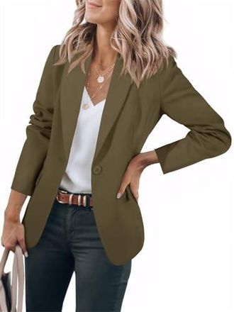 Generic Blazer minimaliste solide à col à revers pour femme, blazer décontracté daffaires vestes tenues pour le travail, vert militaire, L Taille courte