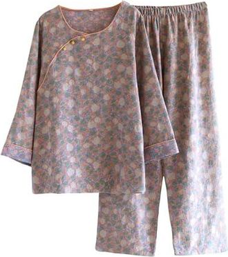 Generic Ensemble de sport 2 pi&egrave;ces pour femme - Tenue d&eacute;t&eacute; d&eacute;contract&eacute;e en lin - Haut &agrave; manches 3/4 - Taille haute et pantalon large avec poches - Ensemble de