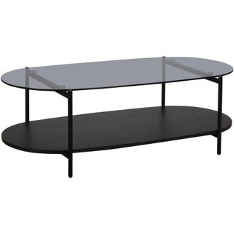 Oviala Table basse moderne ovale L 120 cm en verre bois noir