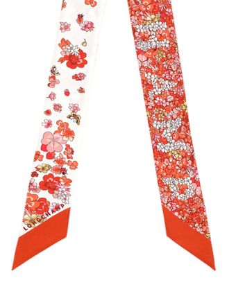 Longchamp Womens Scarf Silk Red All-Over Print Scarfs