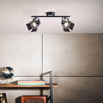 Lightbox Moderne LED Deckenleuchte / Deckenspot, 2x LED GU10 5W inkl., 2x 345 Lumen, 2900K warmwei&szlig;, Metall, schwarz matt