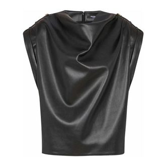 Balmain Drapiertes Top aus Kunstleder - - Tops - Damen - Schwarzk - L