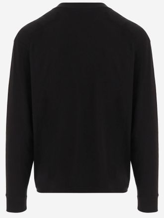 Saint Laurent Mens Cotton Sweater With Embroidered Logo Black