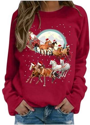 Generic Pulls, Gilets Et Sweats Femme, Sweat à Capuche imprimé Bonhomme de Neige pour Femme, Automne, Hiver, Noël, Verre à vin (Red, S)