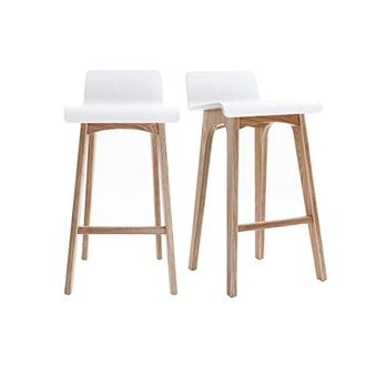 Miliboo Tabourets de Bar scandinaves Bois Clair et Blanc H65 cm (Lot de 2) BALTIK