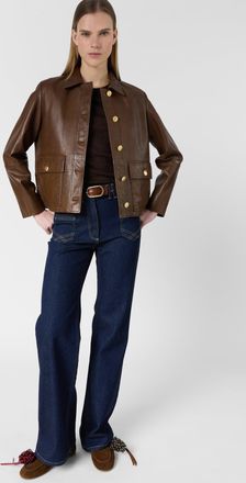 Gerard Darel Veste droite en cuir &agrave; boutons dor&eacute;s - TINAYA - Marron