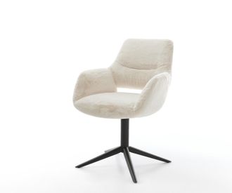 DELIFE Drehstuhl Yago-Flex mit Armlehnen Pl&uuml;sch Creme-Wei&szlig; Fu&szlig;kreuz Schwarz 360&deg; drehbar Wippfunktion Taschenfederkern, Esszimmerst&uuml;hle