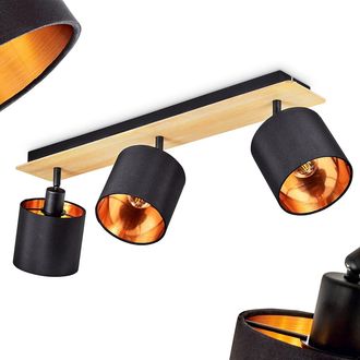 HOFSTEIN Deckenleuchte Alsen, moderne Deckenlampe aus Holz/Metall/Stoff in Natur/Schwarz/Kupferfarben, Leuchte im skandinavischen Design mit verstellbaren Schi