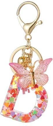 Generic Porte-cl&eacute;s en r&eacute;sine paillet&eacute;e avec 26 lettres et pendentif papillon, D, taille unique