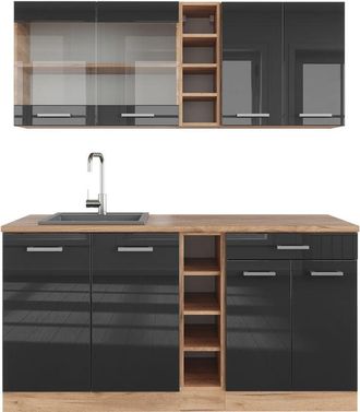 Vicco Singleküche R-Line, Anthrazit Hochglanz/Goldkraft Eiche, 160 cm ohne Arbeitsplatte
