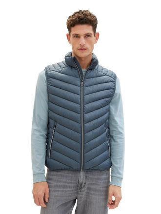 Tom Tailor Herren Lightweight Steppweste mit Stehkragen, 32506 - Dusty Dark Teal, M