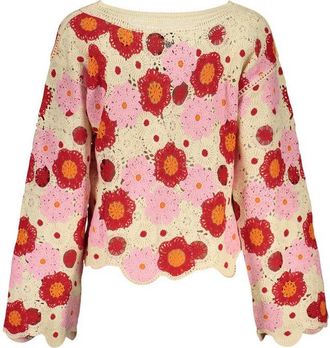 Desigual Strickpullover Beiger Damenpullover mit norwegischem Muster und Stickerei