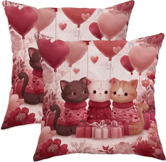 Generic Katzen, Fantasievoll, Niedliche Herzen Sofakissenbezug Modern Sofakissen Atmungsaktiv Dekokissen F&uuml;r Heimdekoration Balkon Sofa 45X45Cm 2Er Set