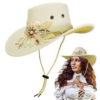 Generic Chapeau Cowgirl, Chapeau de Musique Country Brod&eacute; de Fleurs, R&eacute;sistant &agrave; lEau, Tenues L&eacute;g&egrave;res de Concert Country pour Danse, Rod&eacute;os, Spectacles