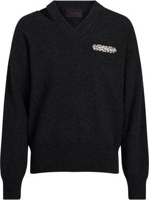 Simone Rocha Pull col V avec bijou sur poitrine en laine m&eacute;lang&eacute;e