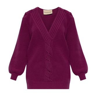 Valentino Garavani Woll-Strickjacke mit Ausschnitt - - Knitwear - Damen - Lila - S