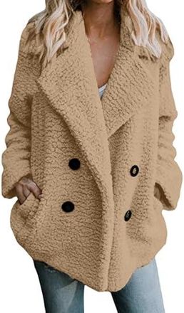 Generic Veste polaire en peluche pour femme - Haut à capuche pour femme - Cardigan dhiver surdimensionné à manches longues - Revers double face - Style décont