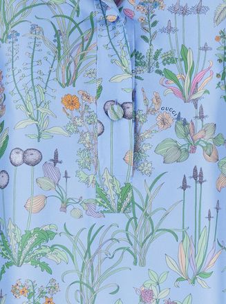 Gucci Floral-Print Silk Cuban-Collar Shirt - Blue