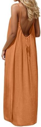Generic Robe caraco dos nu pour femme, robe d&eacute;t&eacute; longue avec noeud dans le dos, robe d&eacute;t&eacute; ample et fluide sans manches, v&ecirc;tements de vacances &agrave; la plage, Oran