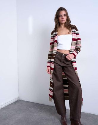 Topshop Gilet long en maille ray&eacute;e - Multicolore