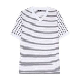 PESERICO Gestreiftes V-Ausschnitt T-Shirt - - Tops - Herren - Wei&szlig; - 2XL