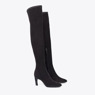 Tory Burch Damen Overknee-Stiefel mit Absatz in Schwarz/Schwarz