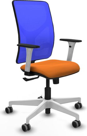 Piqueras y Crespo B&uuml;rostuhl mit wei&szlig;en und schwarzen Armlehnen, h&ouml;henverstellbare Lendenwirbelst&uuml;tze, ausgestattet mit Sincro 3 Positionen und Schneideschaum, Blau/Oran