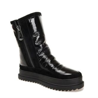 Generic QXDZSW Bottes de neige en fourrure naturelle pour femmes hiver bout rond daim femme plateforme Amkle bottes dames noir argent fermeture &eacute;clair chaussu