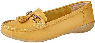 Jo & Joe Mocassins plats en cuir pour femme - Style décontracté et confortable - Chaussures de travail à talon compensé, moutarde, 41 EU