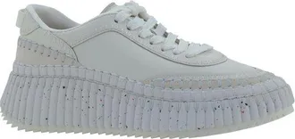 Chlo&eacute; Womens White Calf Leather Bos Taurus Platform Sneakers