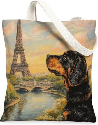 Generic Sac fourre-tout en toile motif chien coonhound printanier 33 x 38,1 cm, tour romantique, sac d&eacute;picerie r&eacute;utilisable pour femme, animal de compagnie, p
