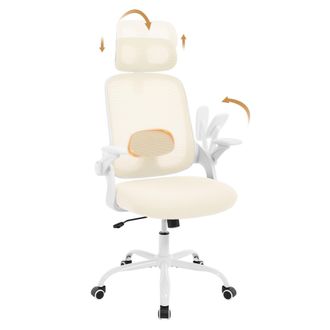 Woltu Bürostuhl ergonomisch, Arbeitsstuhl mit Verstellbarer Kopfstütze Lendenwirbelstütze, Wippfunktion Schreibtischstuhl für Büro, Bürostühle 150 kg, Beige