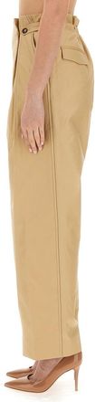 Victoria Beckham Gathered Waist Cotton Trousers - Beige