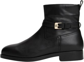 Tommy Hilfiger Damen Stiefeletten Buckle Riding aus Leder, Schwarz (Black), 40