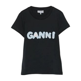 Ganni Logo-Stickerei T-Shirt - - Tops - Damen - Schwarzk - S