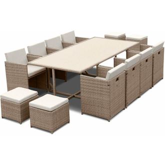 Sweeek Lounge-Set 10 - 12 Pl&auml;tze - Hocker kompakt verstaubar Beige / Beige