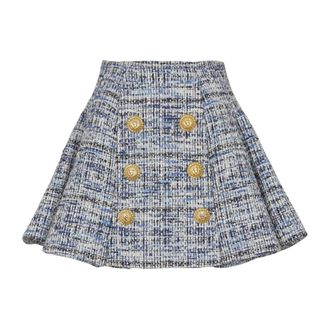 Balmain Ausgestellter Faltenrock aus Tweed - - Skirts - Damen - Blau - XS