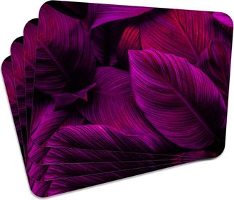 MG Design Set aus 4 Kork-Platzsets - Purple Leaves - 30 x 40 cm - hitzebeständig & abwischbar, mit Korkrückseite