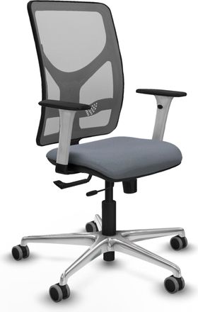 Piqueras y Crespo Stuhl aus grauem Netzstoff, mit wei&szlig;en und schwarzen Armlehnen, h&ouml;henverstellbare Lendenwirbelst&uuml;tze, ausgestattet mit Syncro/Traslack und Schneidesch