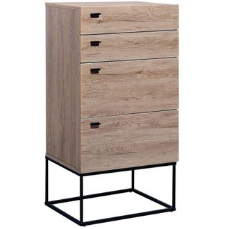 Beliani Commode Chiffonnier au Style Industriel avec 4 Tiroirs de Tailles Diff&eacute;rentes Effet Bois Clair Pieds en M&eacute;tal Noir pour Chambre Moderne Beliani